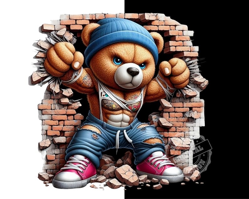 Strong Teddy Bear Breaking the Wall, Hip Hop Teddy Bear, Graffiti Teddy ...