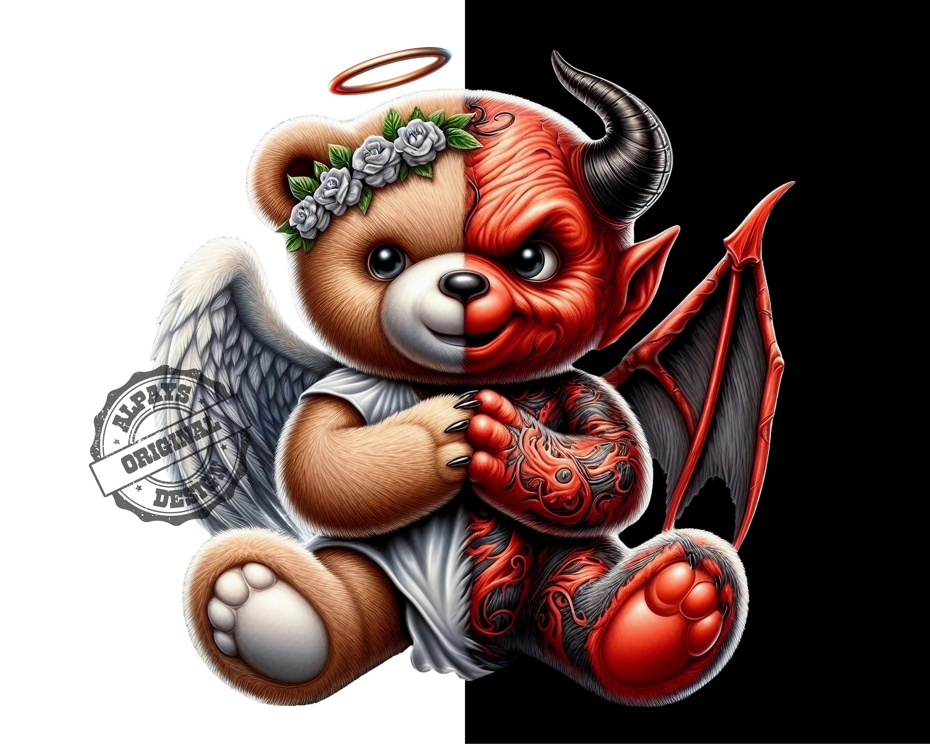 Angel Teddy Bear Png Files for Sublimation, Devil Teddy Bear Png for ...
