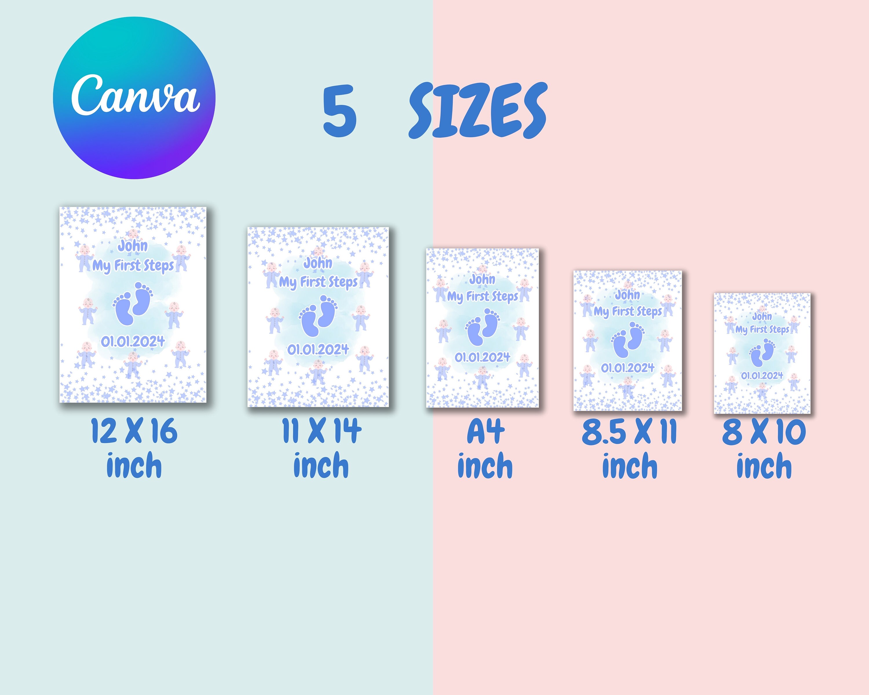 My First Steps Editable Canva Template, for My Baby, 5 Size Template ...