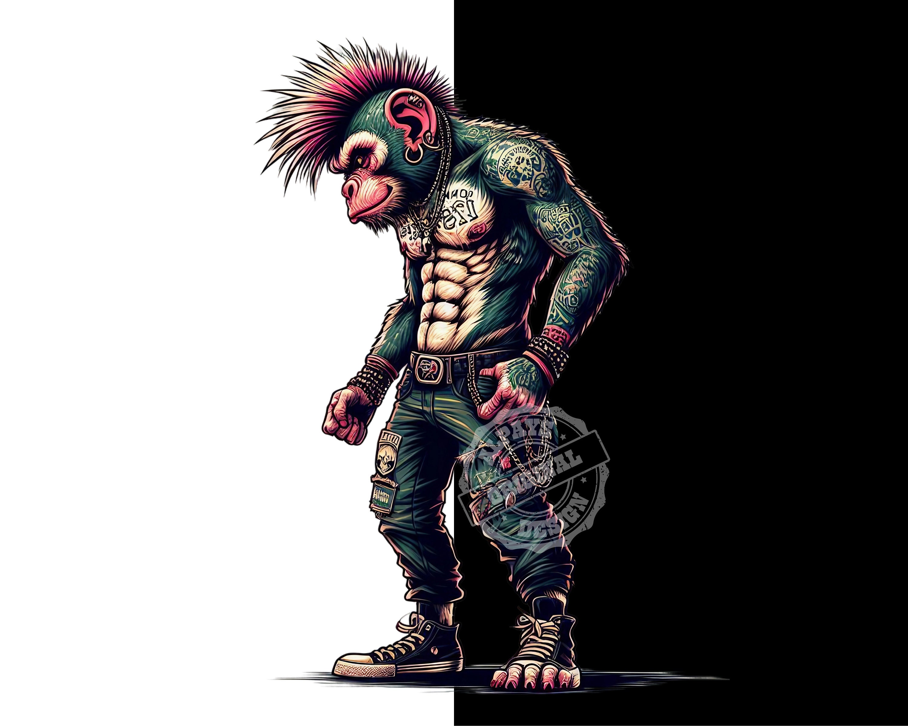 Monkey PNG Files for Sublimation Designs, Punk Monkey PNG Designs, Dtf ...