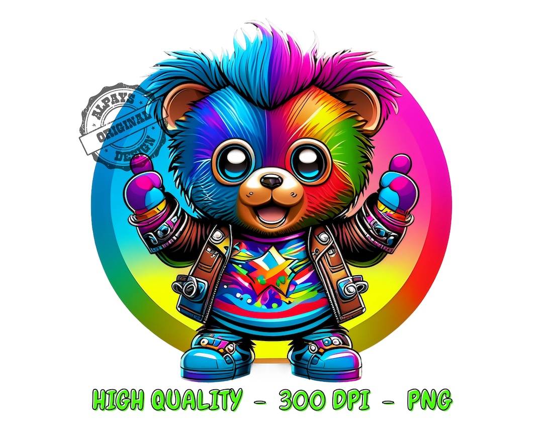 Punk Teddy Bear PNG, Colorful Sublimation Design (digital Download) - Etsy