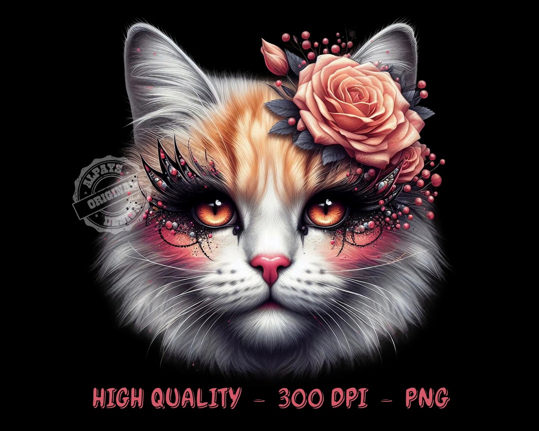 Glam Cat PNG, Floral Makeup Design (digital Download) - Etsy