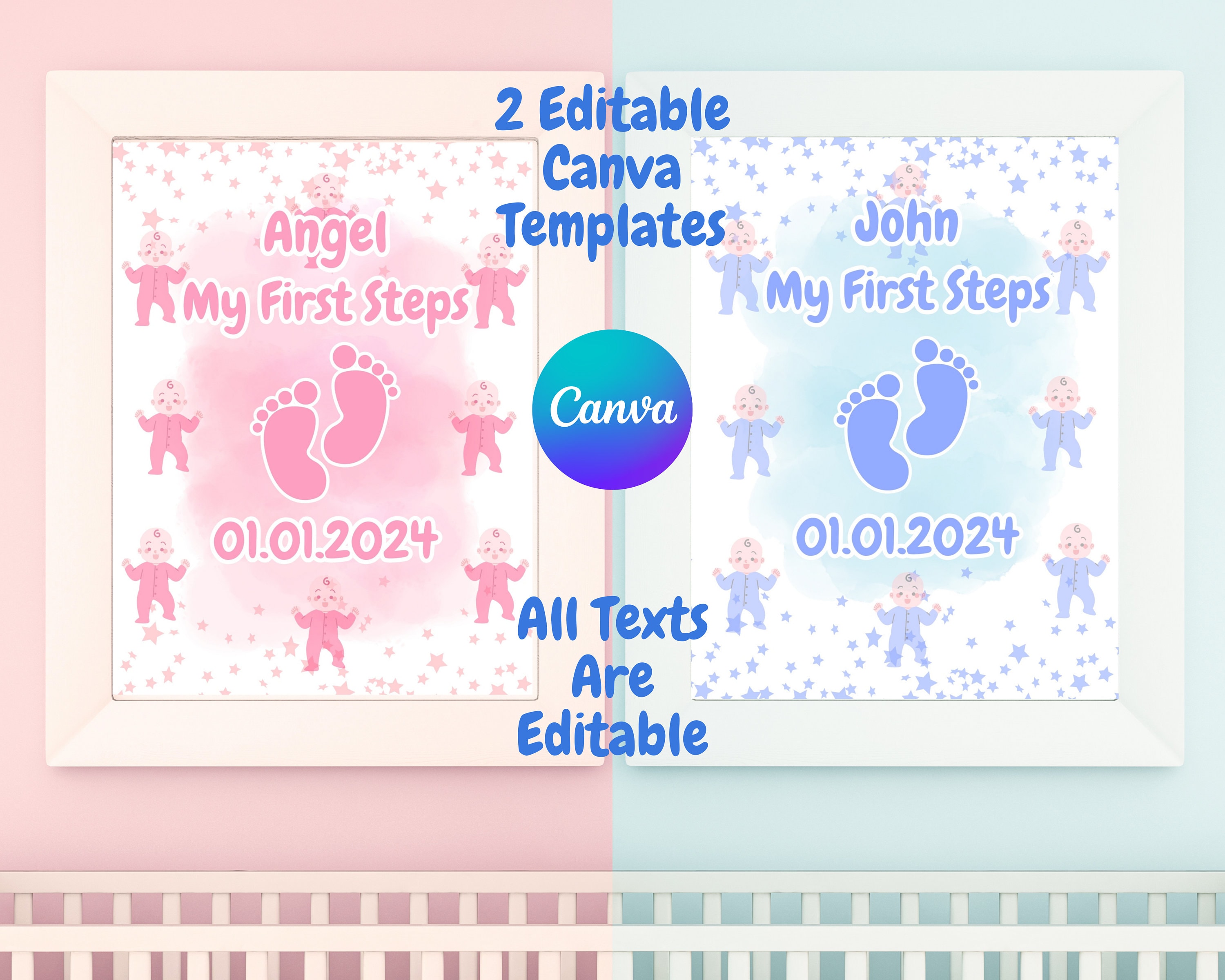 My First Steps Editable Canva Template, for My Baby, 5 Size Template ...