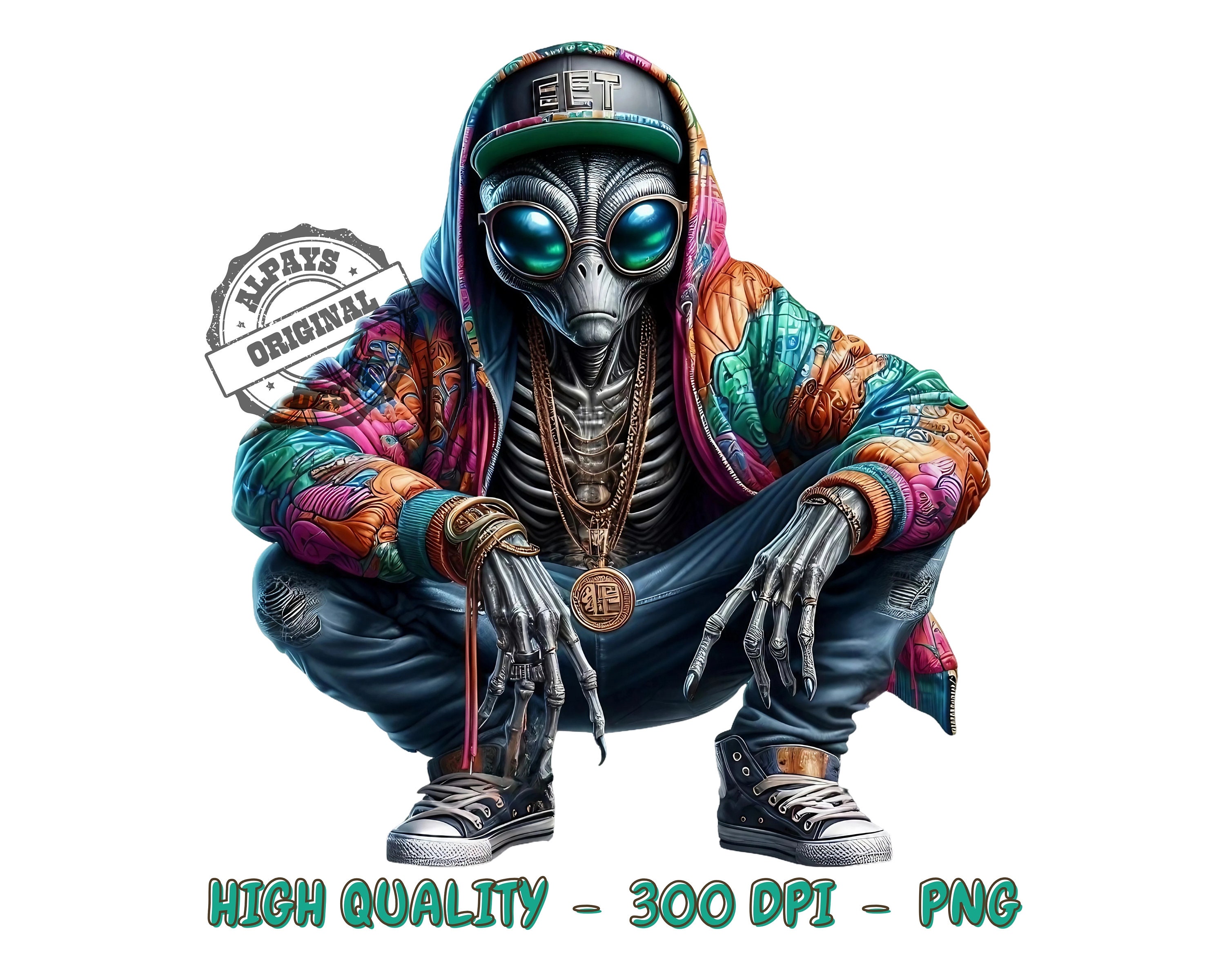 Hip Hop Alien PNG Files for Sublimation, Alien Wearing Hoodie, Alien ...