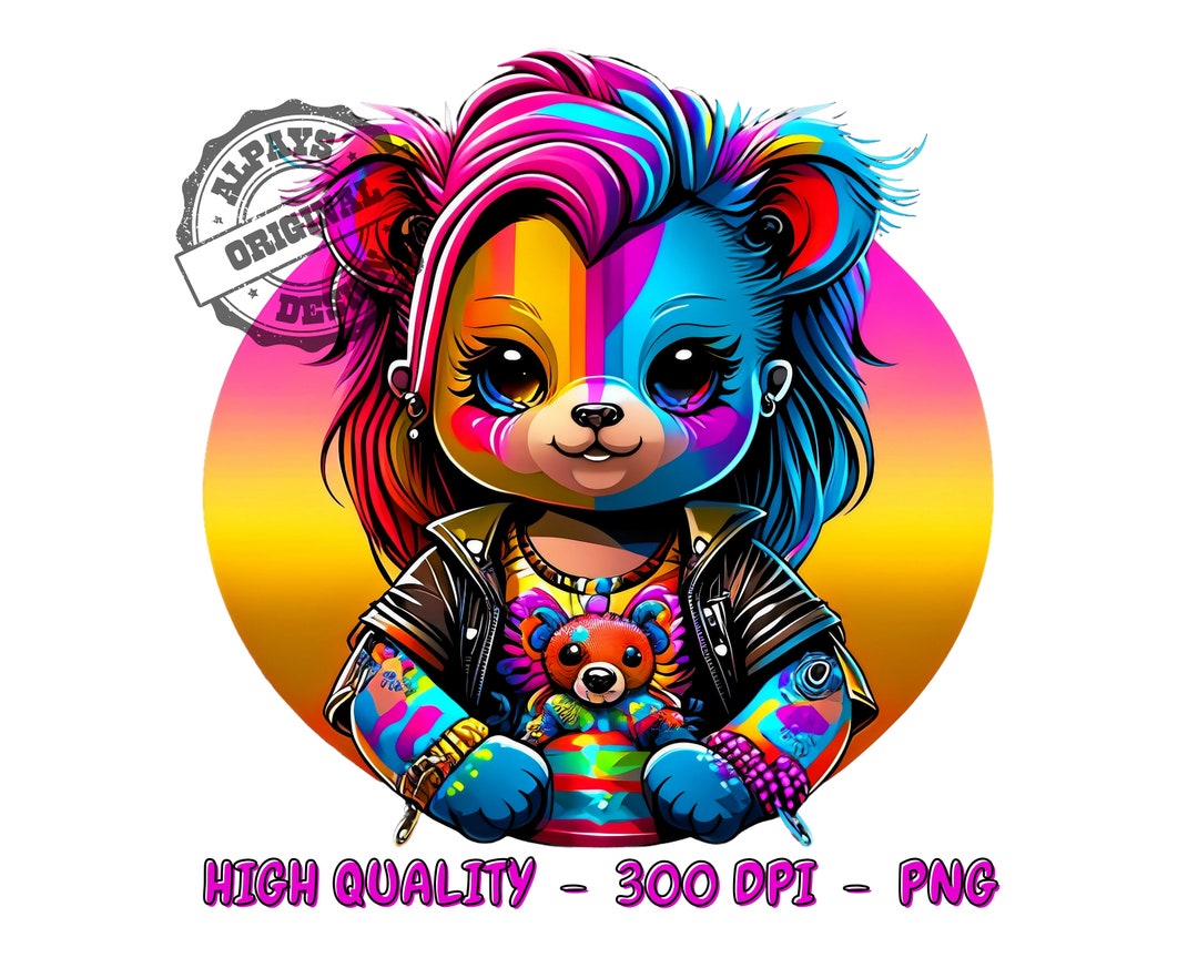 Punk Rock Teddy Bear PNG, Colorful DTF Shirt Design (digital Download ...