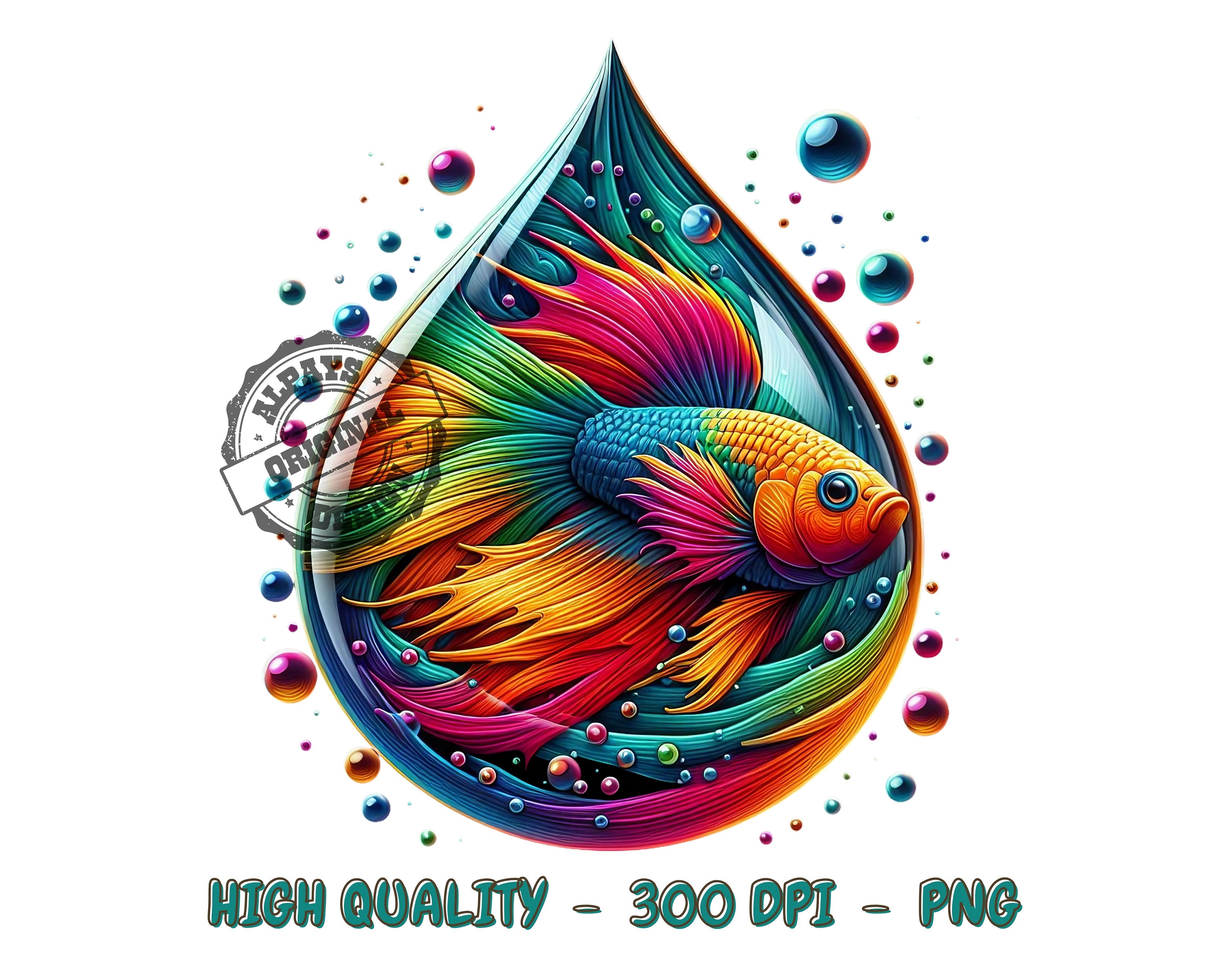 Colorful Fish Png for Shirt, Fish in Drop, Betta Fish Png, Colorful Png ...