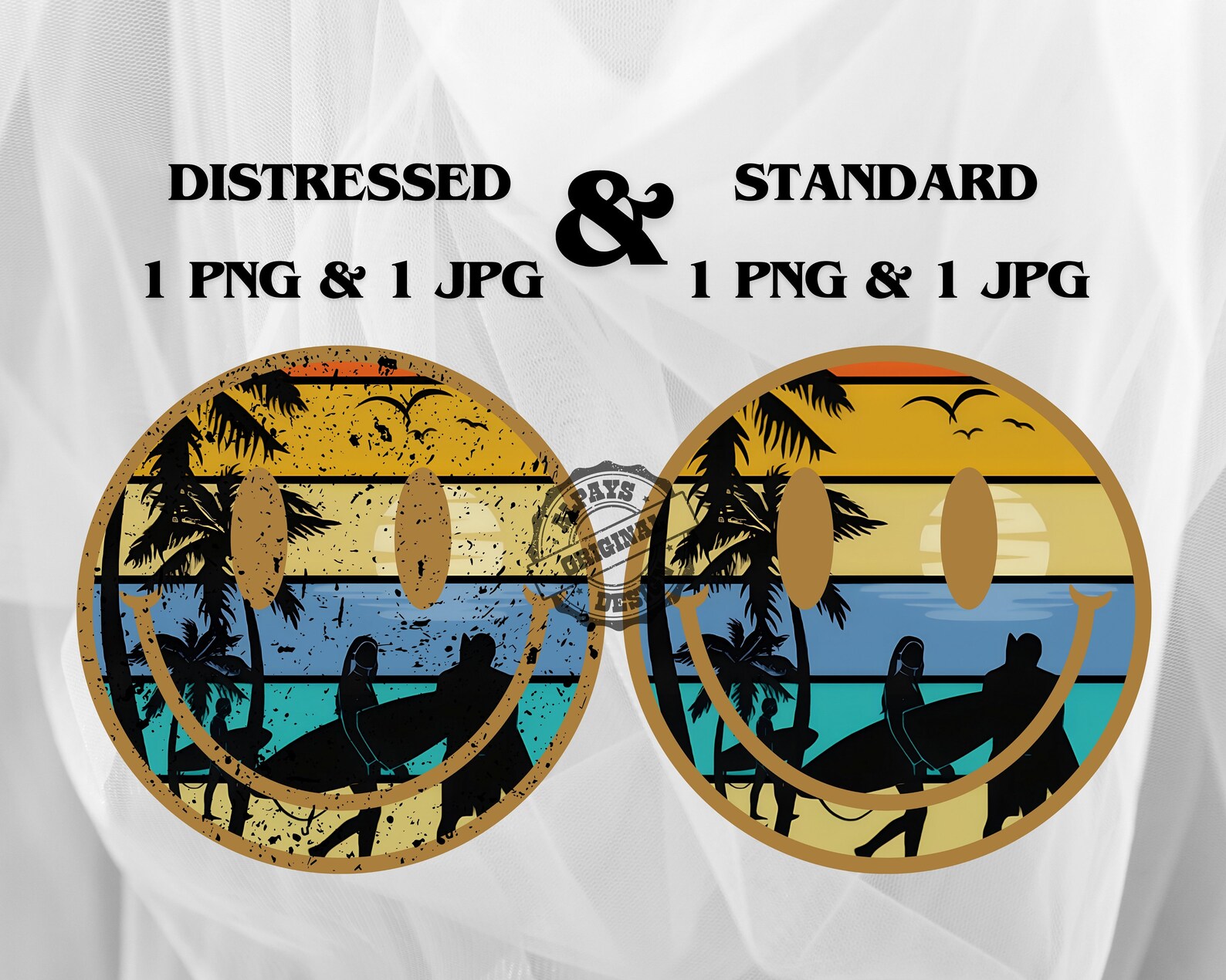 Distressed Sunset Smiley Face PNG, Beach T-shirt Design (digital ...