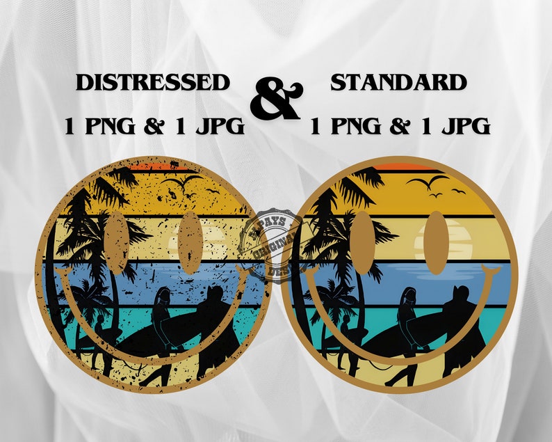 Distressed Sunset Smiley Face PNG, Beach T-shirt Design (digital ...