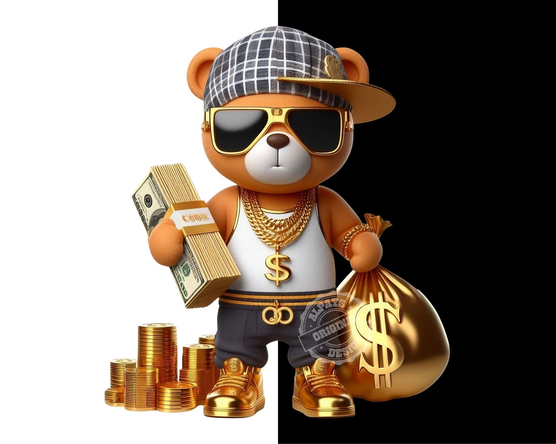 Money Teddy Bear Png for Sublimation, Cool Teddy Bear Png, Graffiti ...
