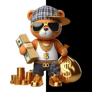Money Teddy Bear Png for Sublimation, Cool Teddy Bear Png, Graffiti ...