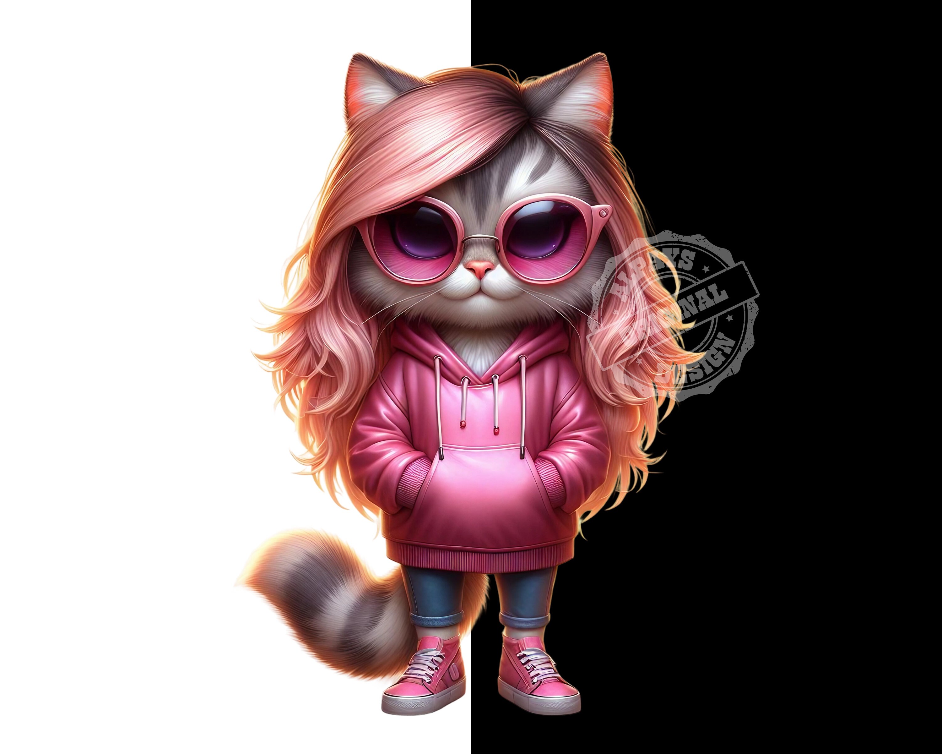 Pink Cat PNG Files for Sublimation, Tshirt Design, Cat Wearing Pink ...