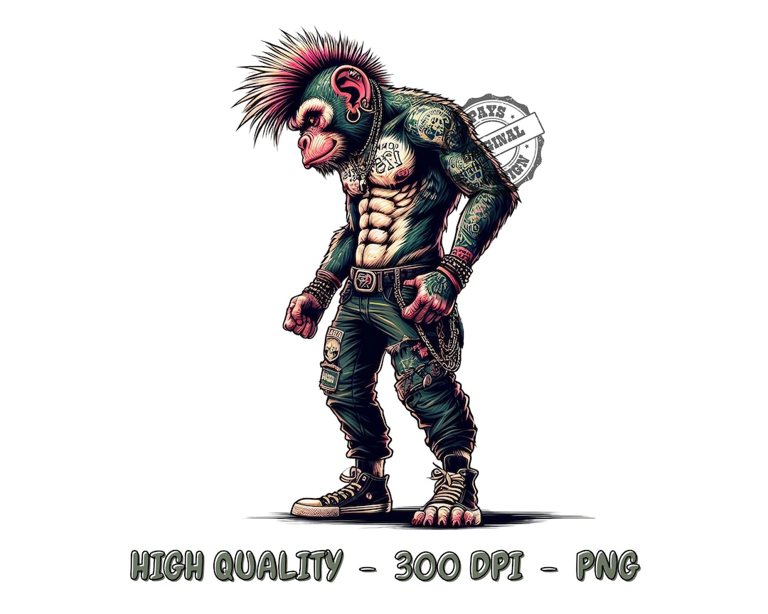 Monkey PNG Files for Sublimation Designs, Punk Monkey PNG Designs, Dtf ...