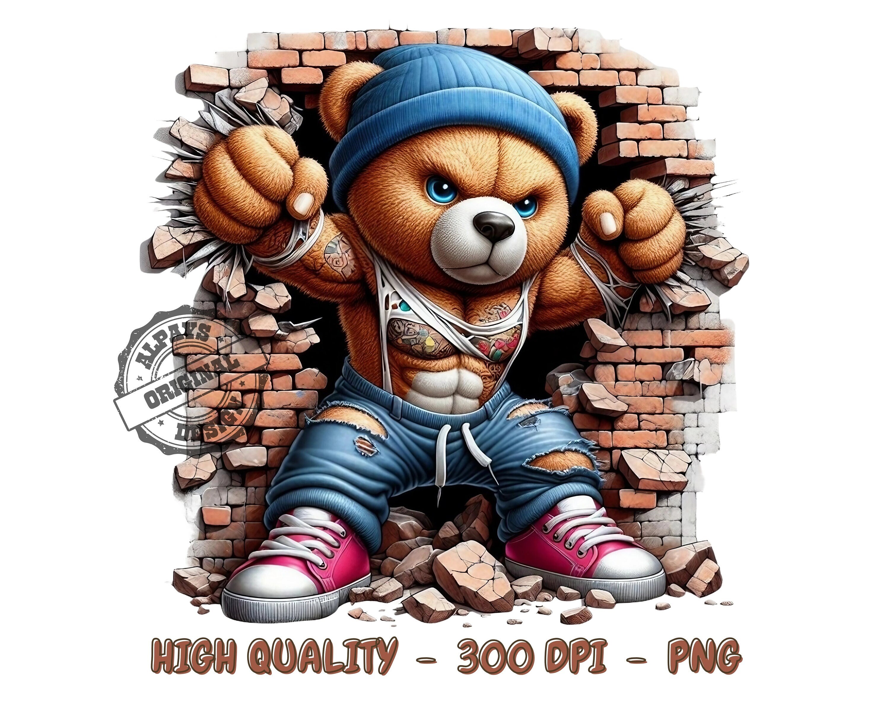 Strong Teddy Bear Breaking the Wall, Hip Hop Teddy Bear, Graffiti Teddy ...