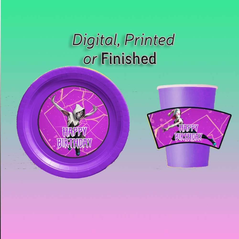 Spider Gwen Stacy Plates And Cups Labels Digital Printed Etsy