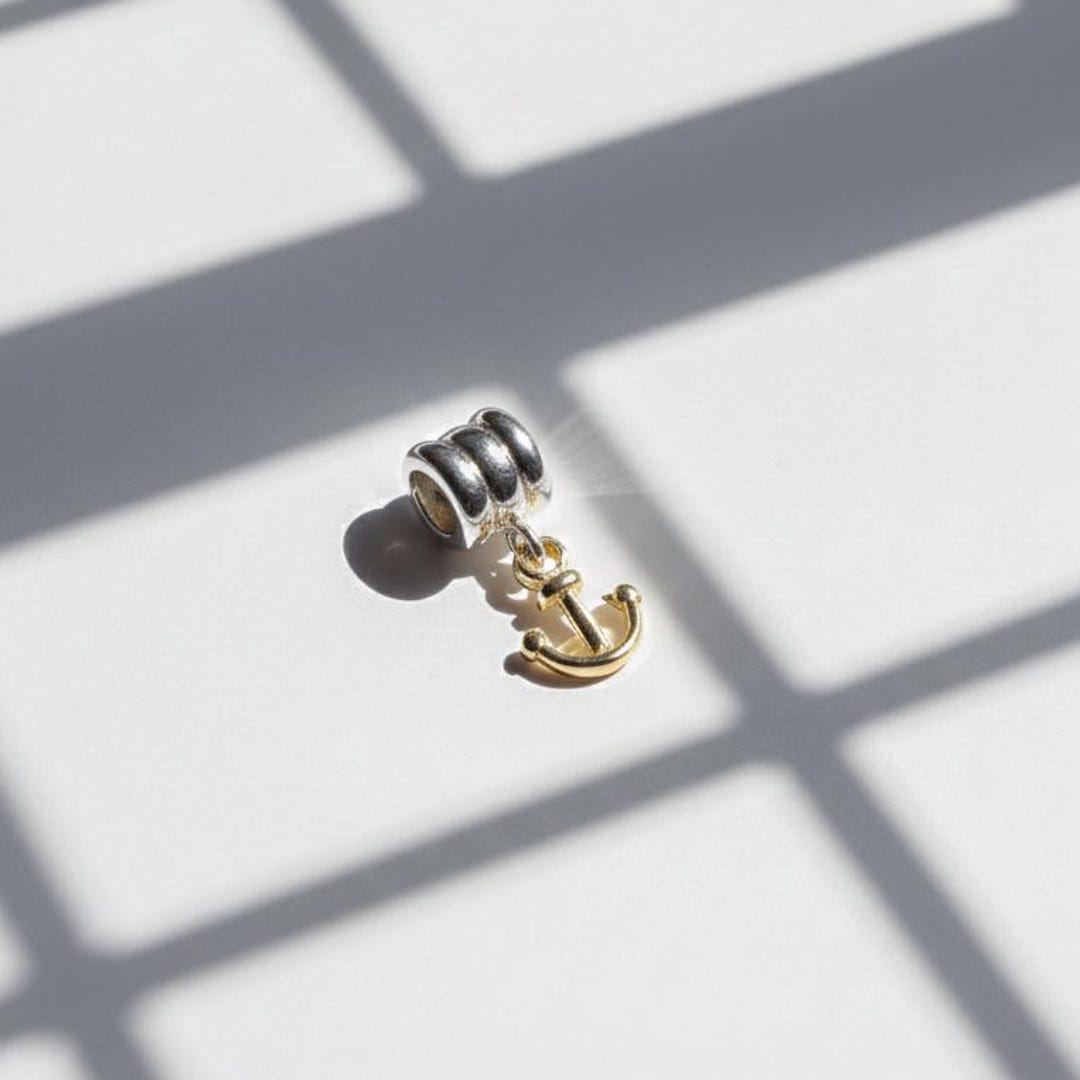 Gold Ship Anchor Dangle Bead, Nautical 925 Sterling Silver Bracelet ...