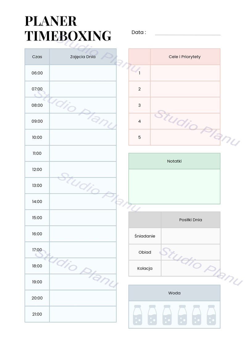 Timeboxing Printable Journal, Timeboxing Planner, Polish Printable ...