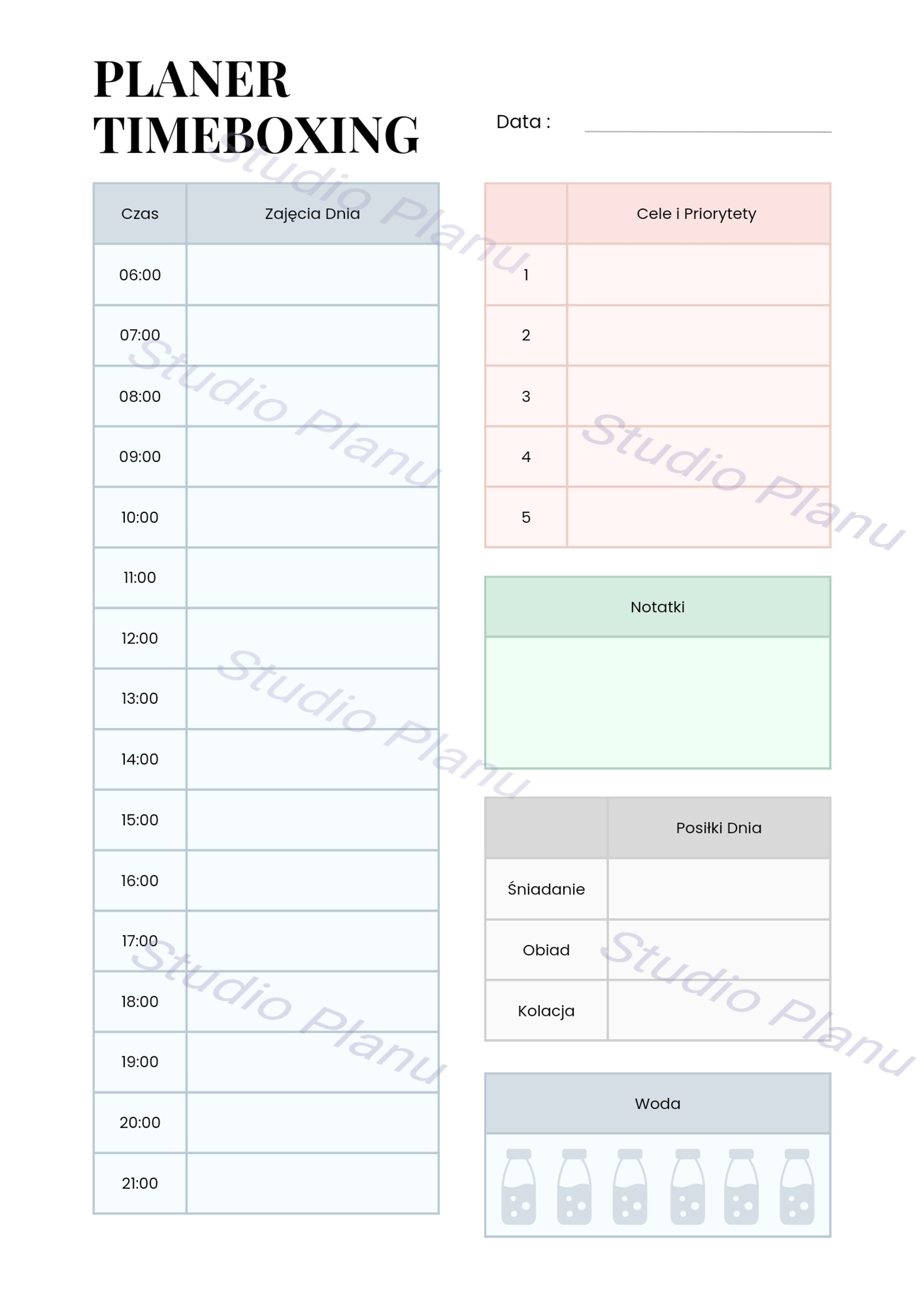 Timeboxing Printable Journal, Timeboxing Planner, Polish Printable ...