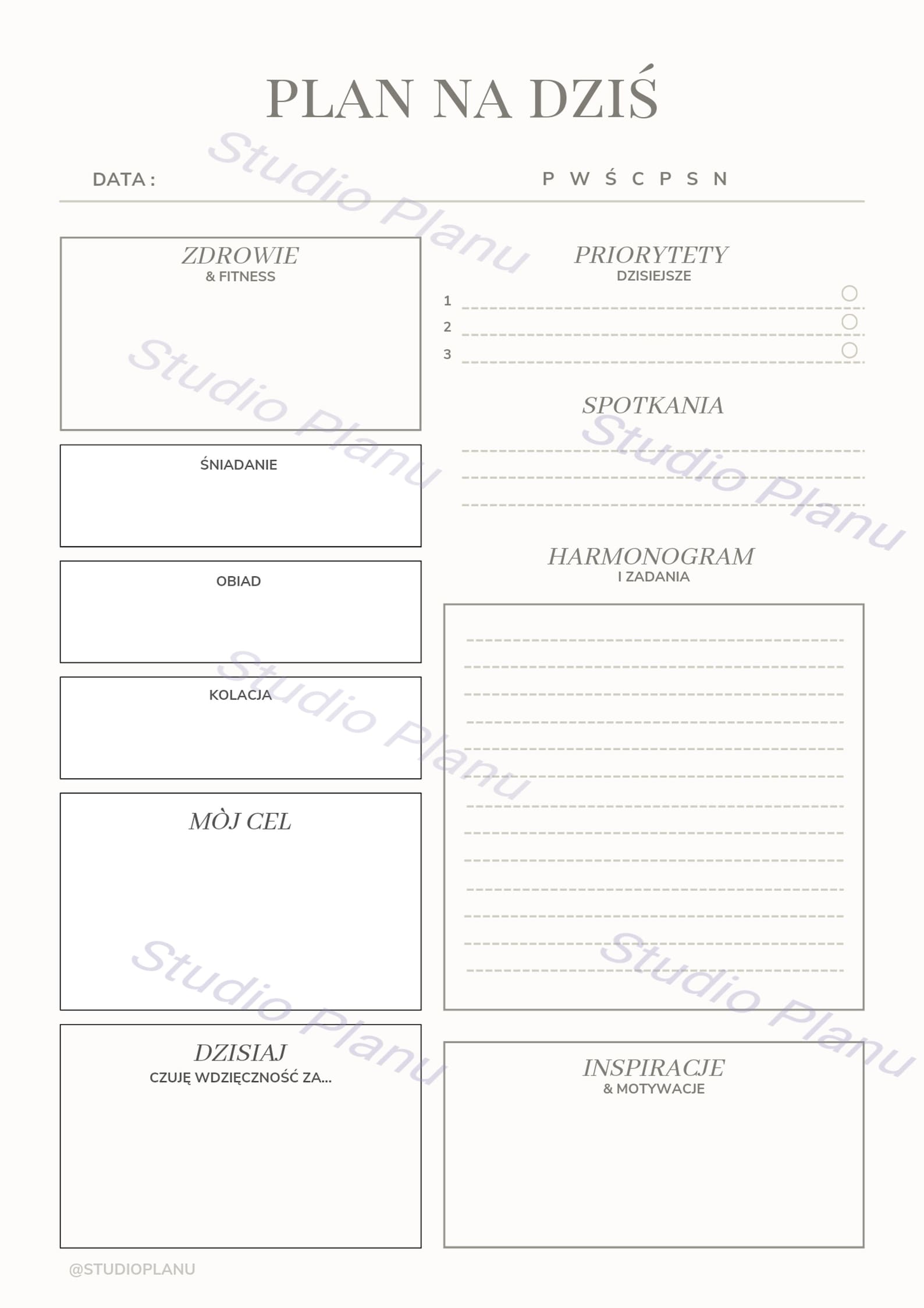 Printable Plan for Today, Printable Daily Calendar, Printable Polish ...
