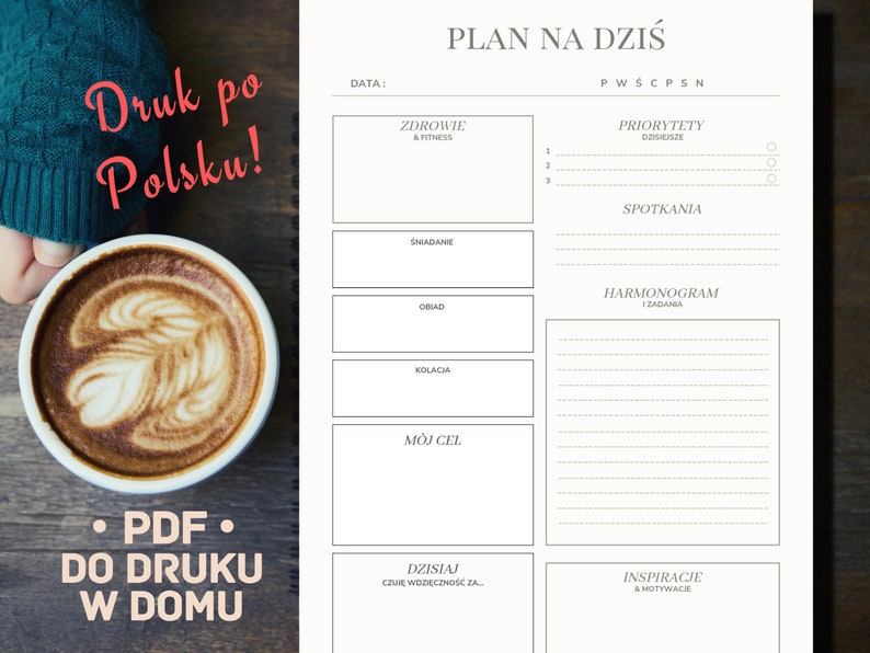Printable Plan for Today, Printable Daily Calendar, Printable Polish ...