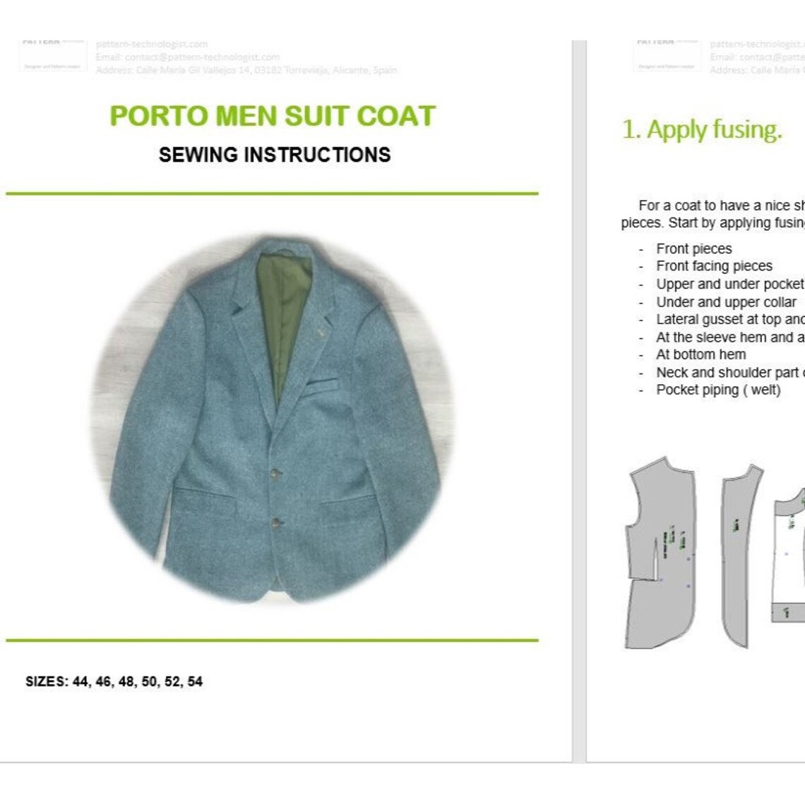 PORTO Men Suit Coat PDF Pattern – With Sewing Instructions - Etsy
