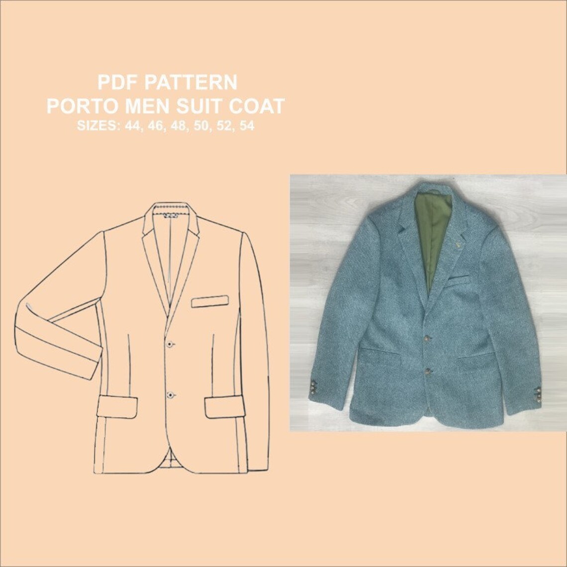 PORTO Men Suit Coat PDF Pattern With Sewing Instructions - Etsy
