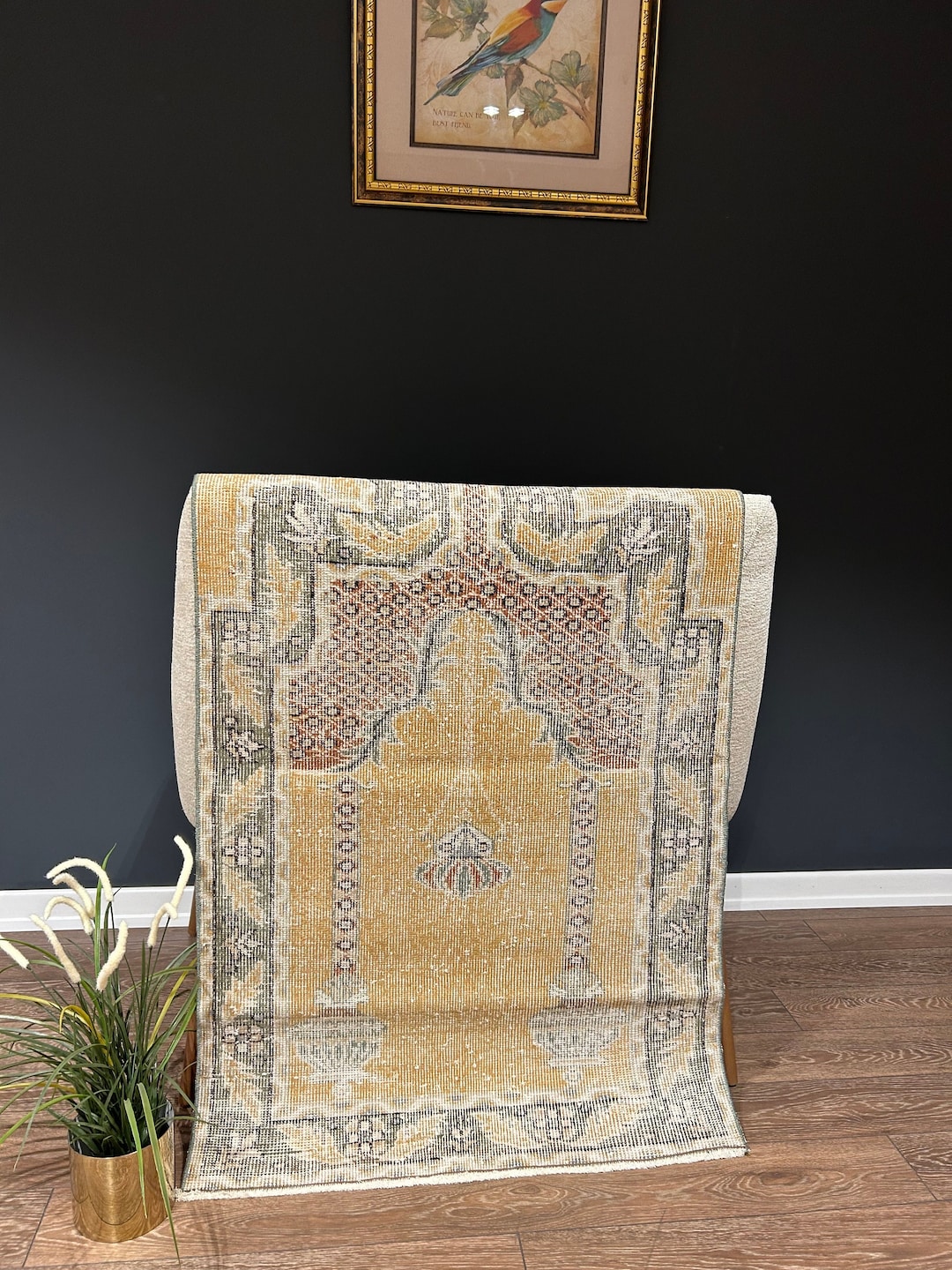 2x4 Yellow Prayer Rug, Turkish Prayer Mat, Handmade Islamic Rug, Custom ...
