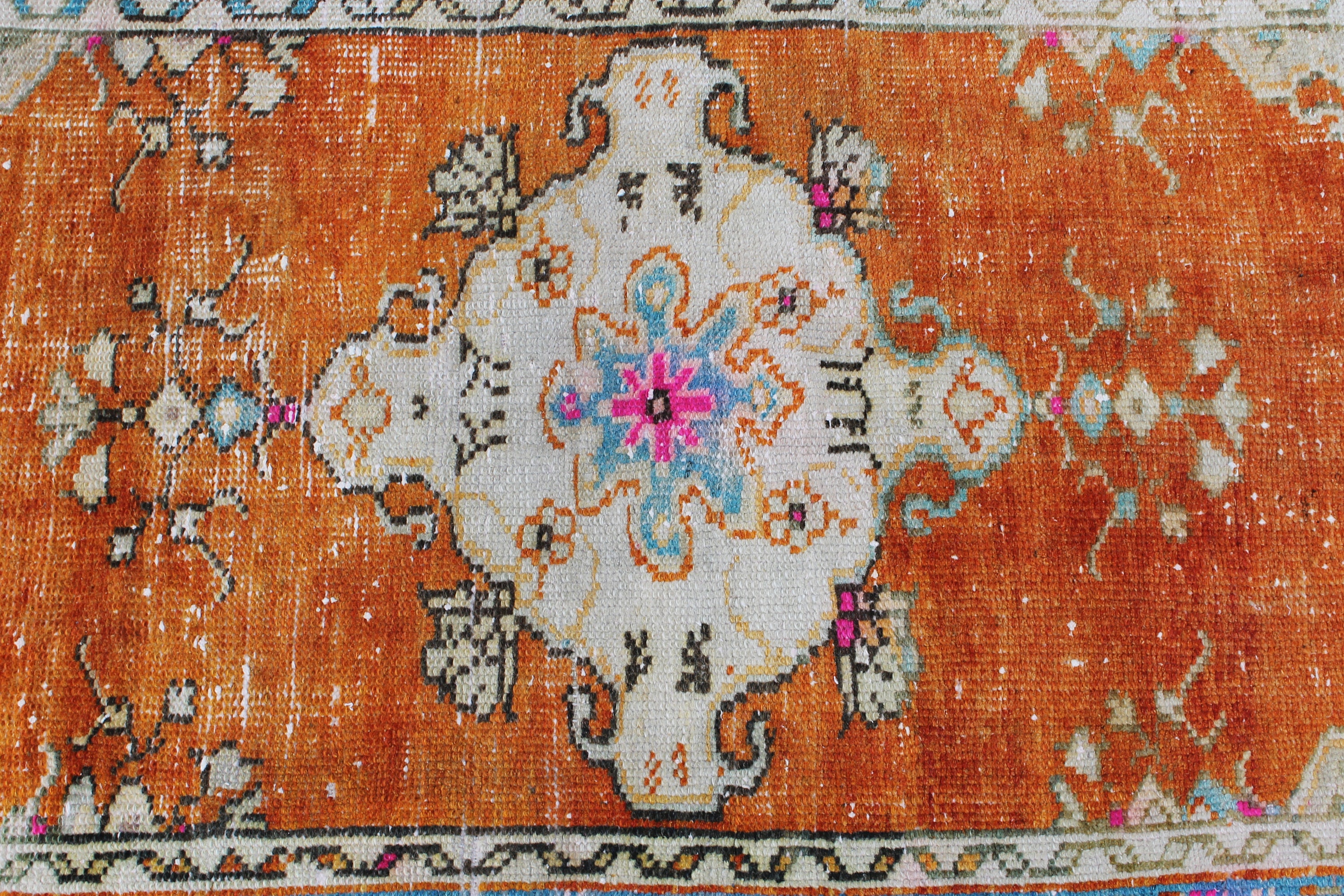 Vintage Orange Flower Patterned Area Rug, Turkish Floral Rug for ...