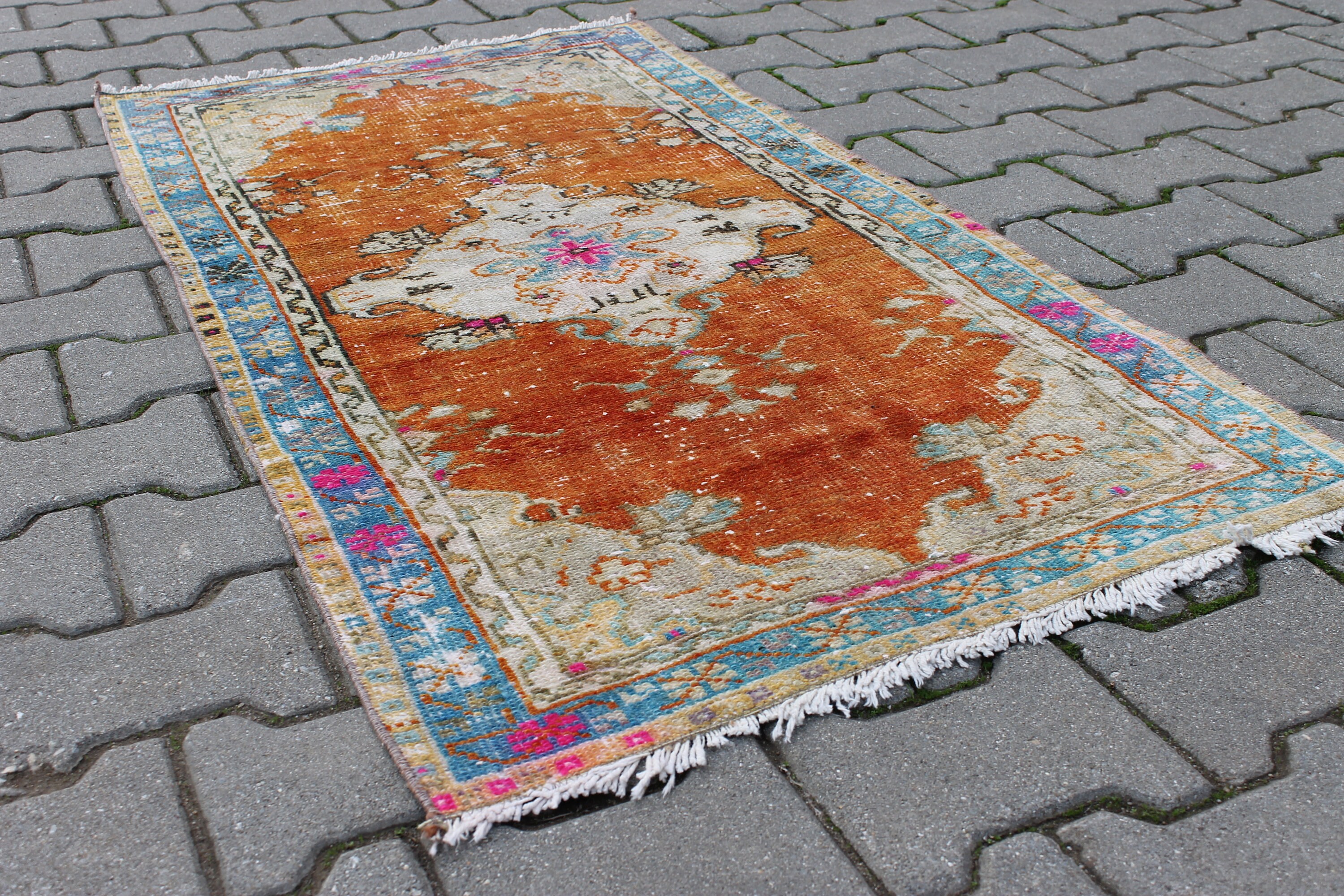 Vintage Orange Flower Patterned Area Rug, Turkish Floral Rug for ...