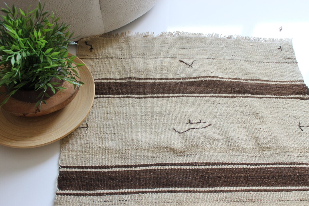 Beige and Brown 2x3 Wool Rug Handmade Area Rug Bedroom Floor - Etsy