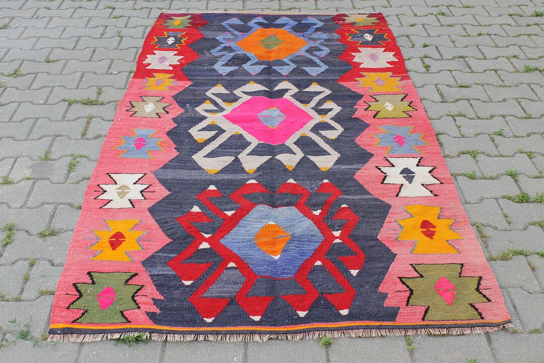 4x7 Large Vintage Rug, Turkish Kilim Rug, Bohemian Rug, Handmade Rug ...