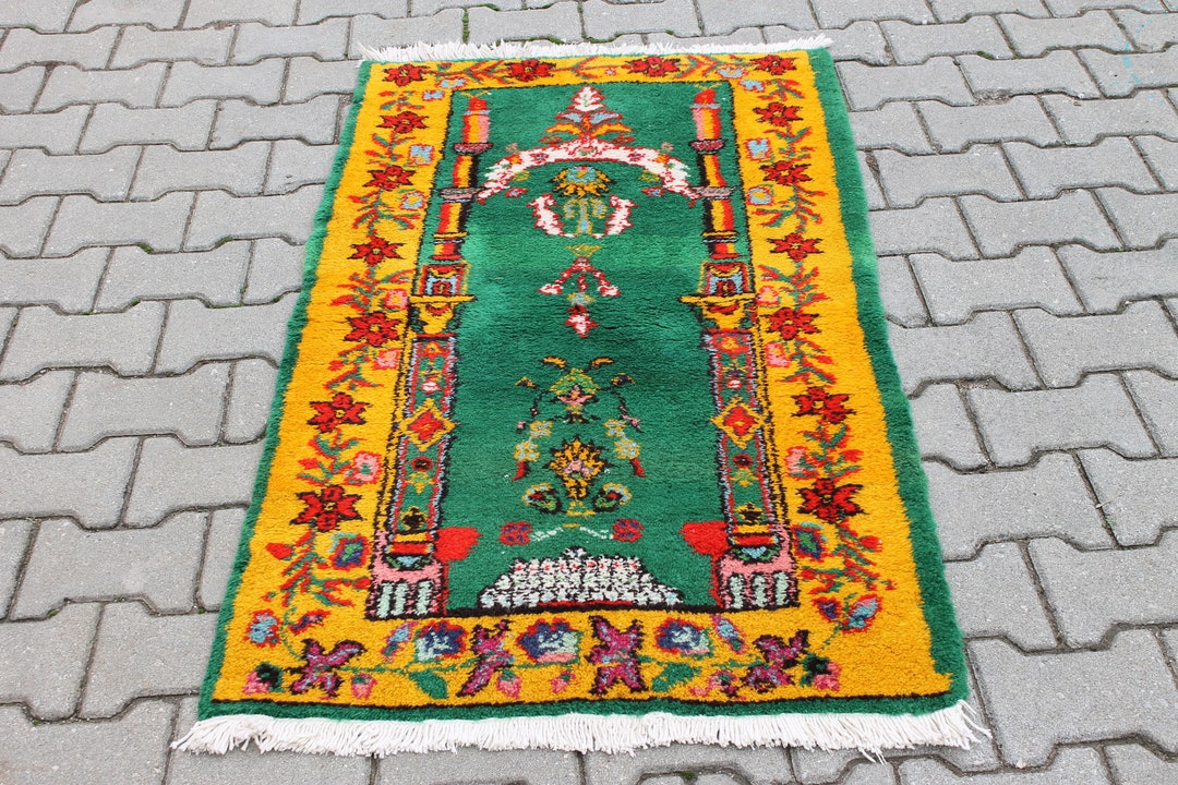 2x4 Turkish Handmade Prayer Rug, Muslim Prayer Oriental Rug, Antique ...