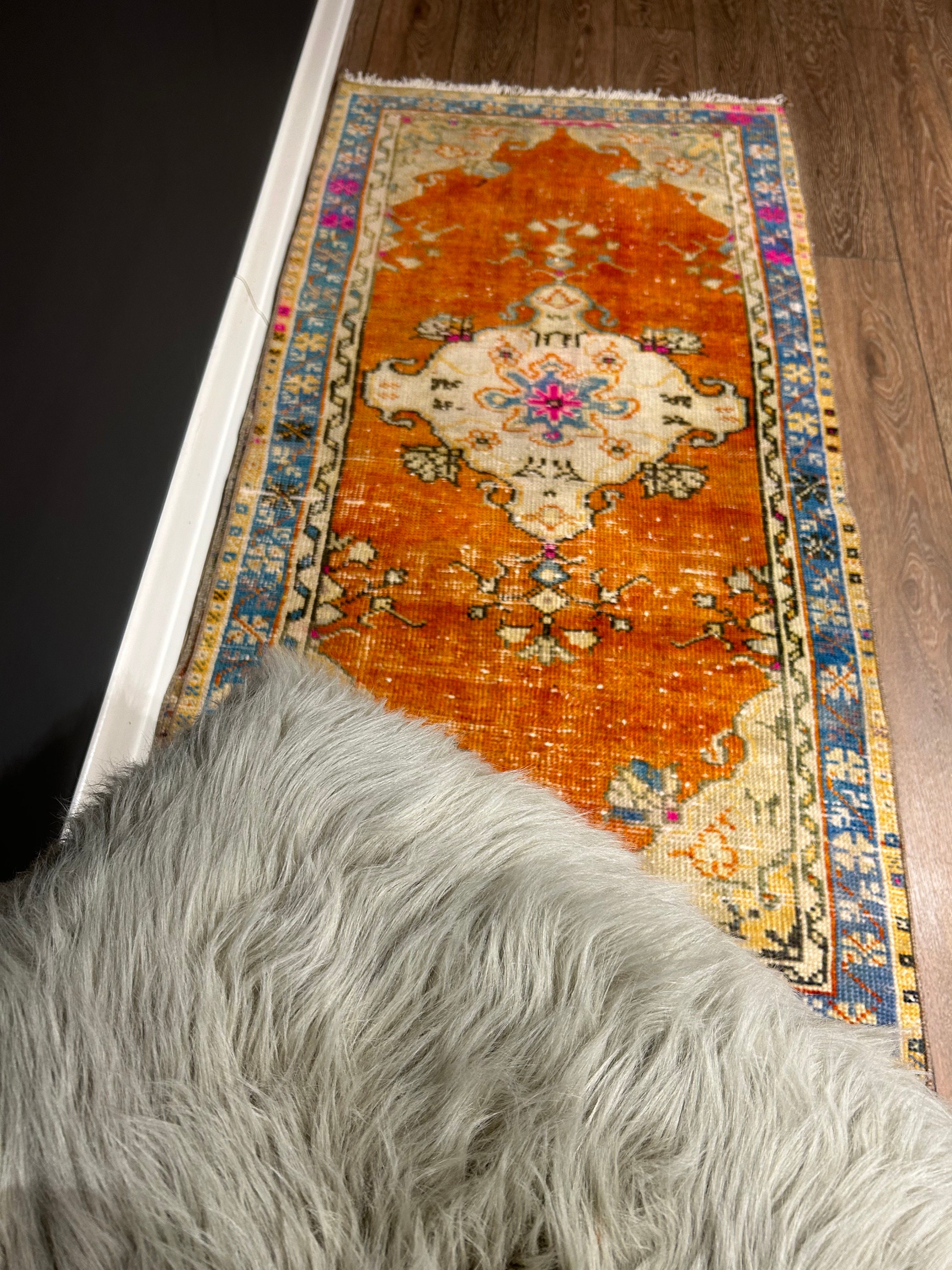 Vintage Orange Flower Patterned Area Rug, Turkish Floral Rug for ...