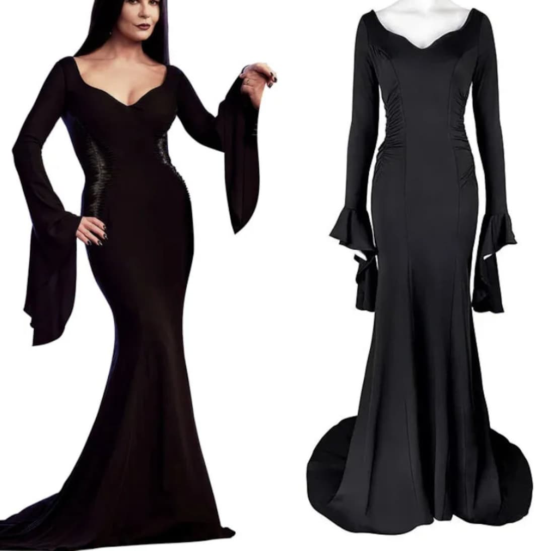 Wednesday Addams Family Morticia Cosplay Costume Wig Black Sexy up Slim ...