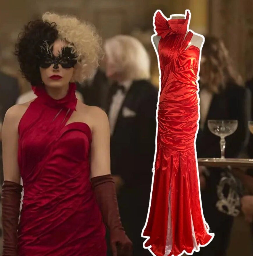 Cruella De Vil Custom Made Costume ,coat ,evening Long Red Dress ...
