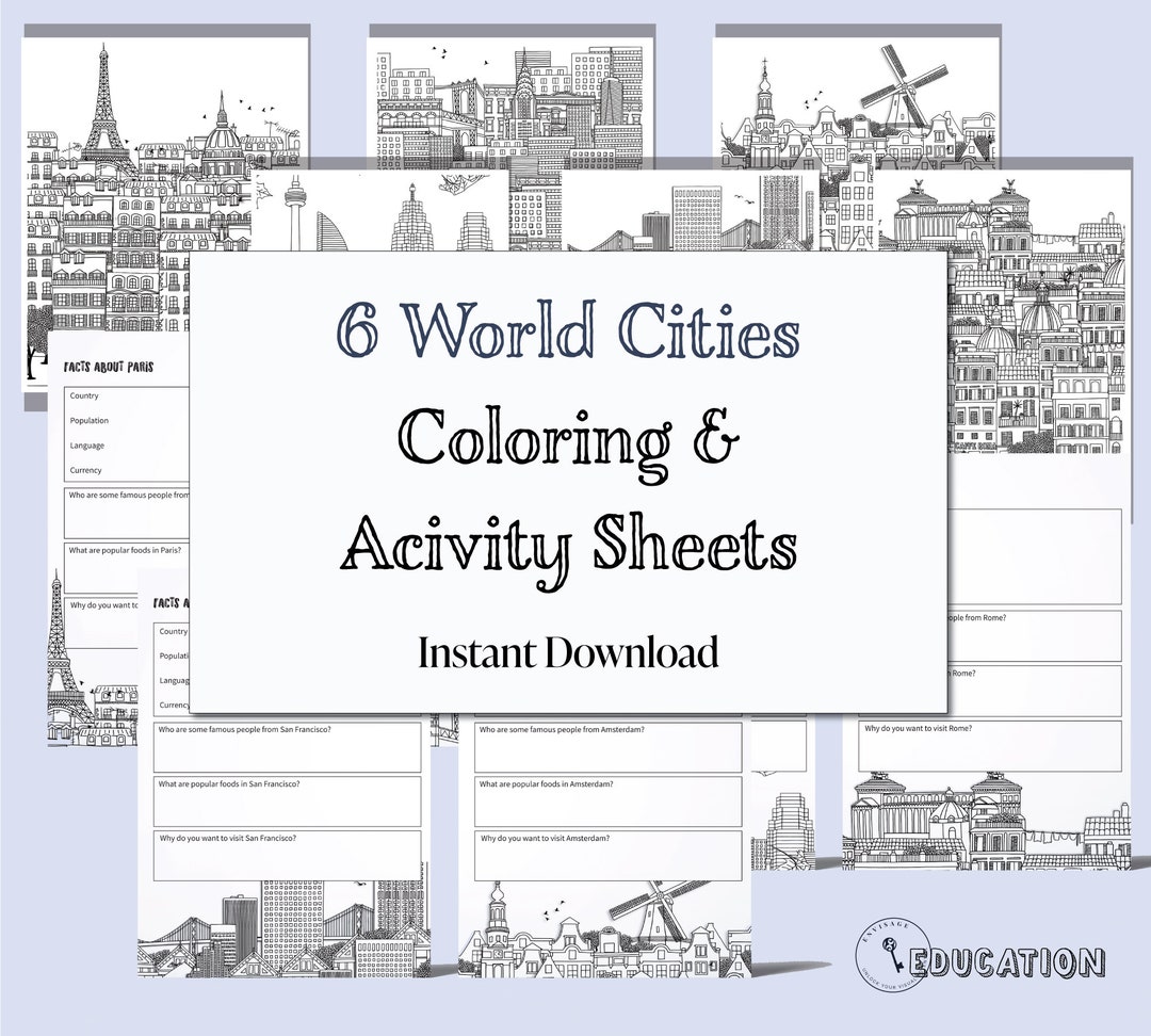 World Cities Coloring Activity Sheets, Coloring Sheets, Educational ...