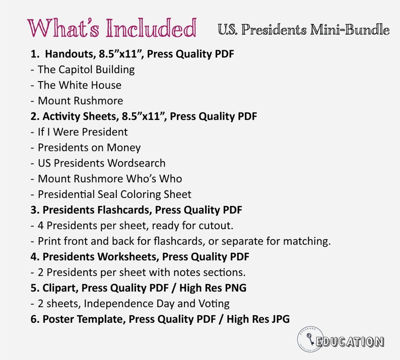 US Presidents Educational Printables, US History, Educational Prints ...