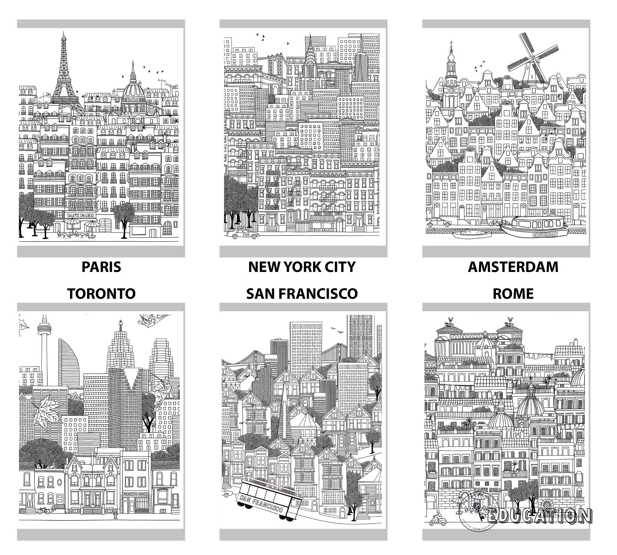 World Cities Coloring Activity Sheets, Coloring Sheets, Educational ...