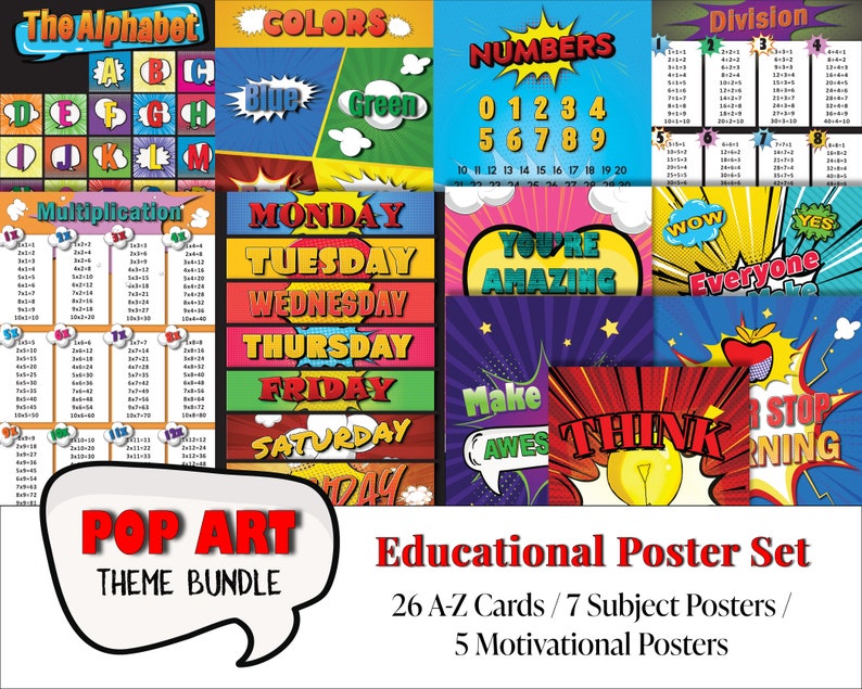 Pop Art Educational Poster Bundle, Instant Download, Educational Prints ...