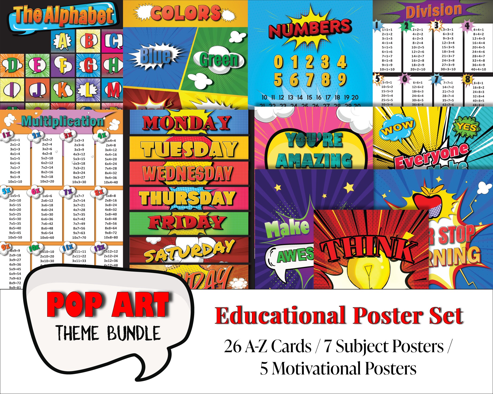 Pop Art Educational Poster Bundle, Instant Download, Educational Prints ...