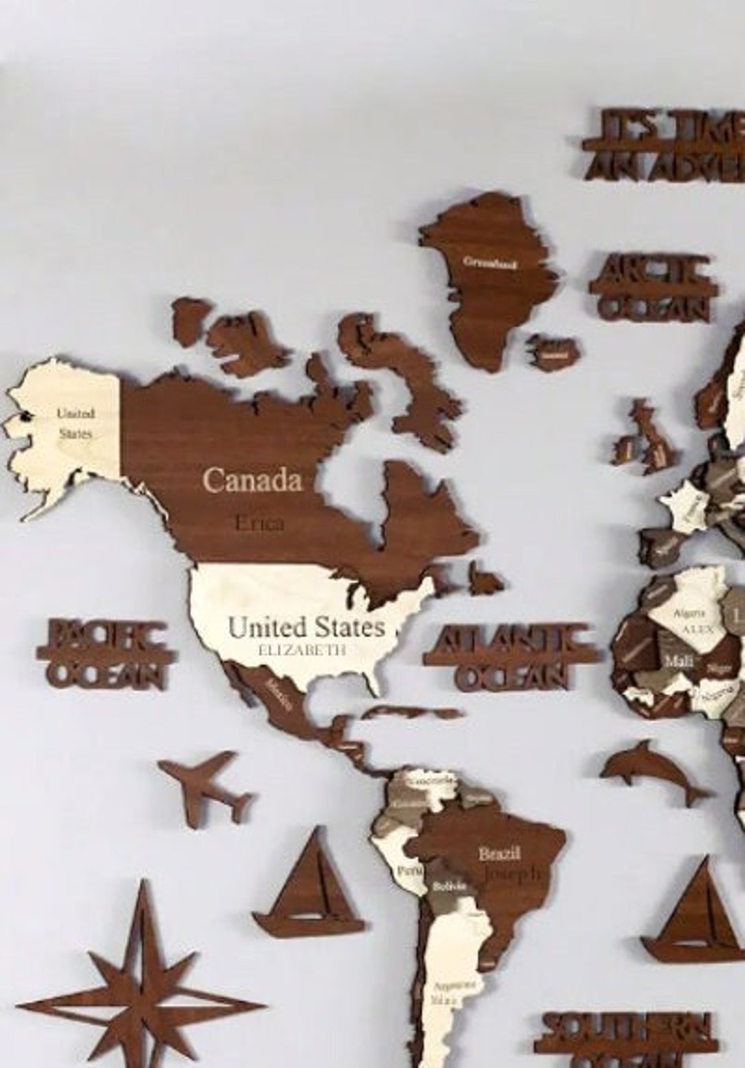 Custom Wooden 3D World Map Family Tree Wall Art Decor Hand Laser ...