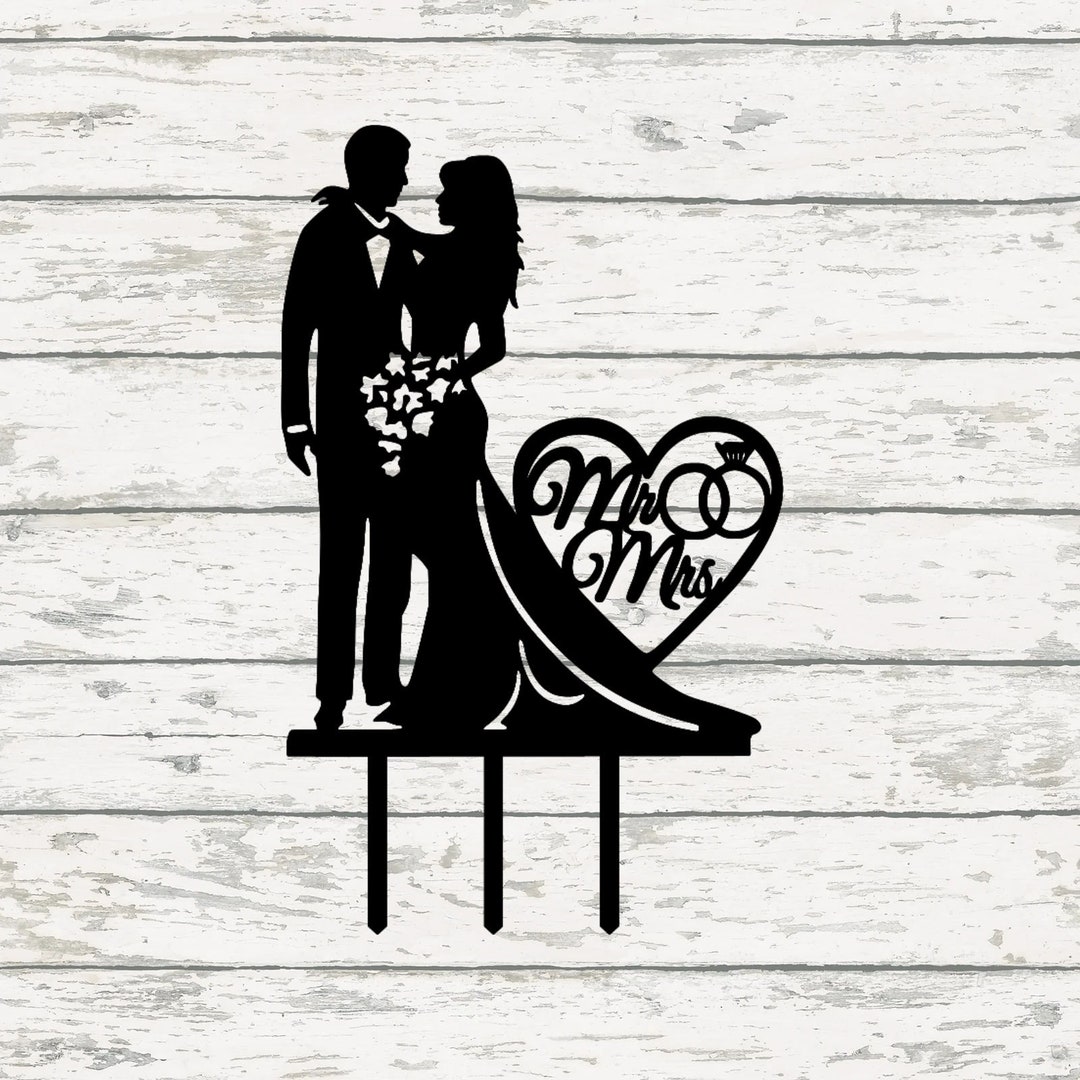 Bride and Groom Wedding Cake Topper, SVG Instant Download - Etsy