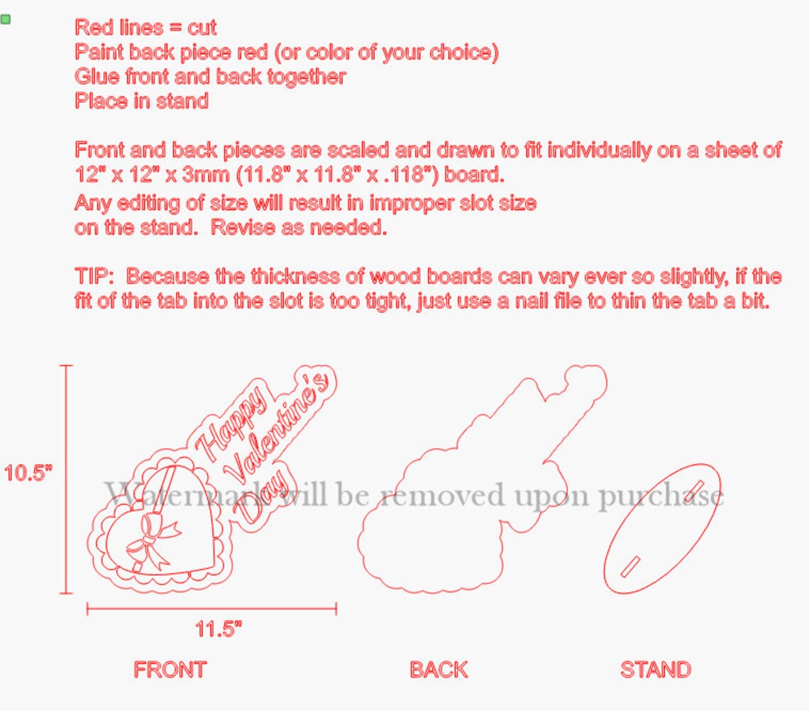 Happy Valentine's Day Table Centerpiece Laser Cut File for 3mm Wood ...