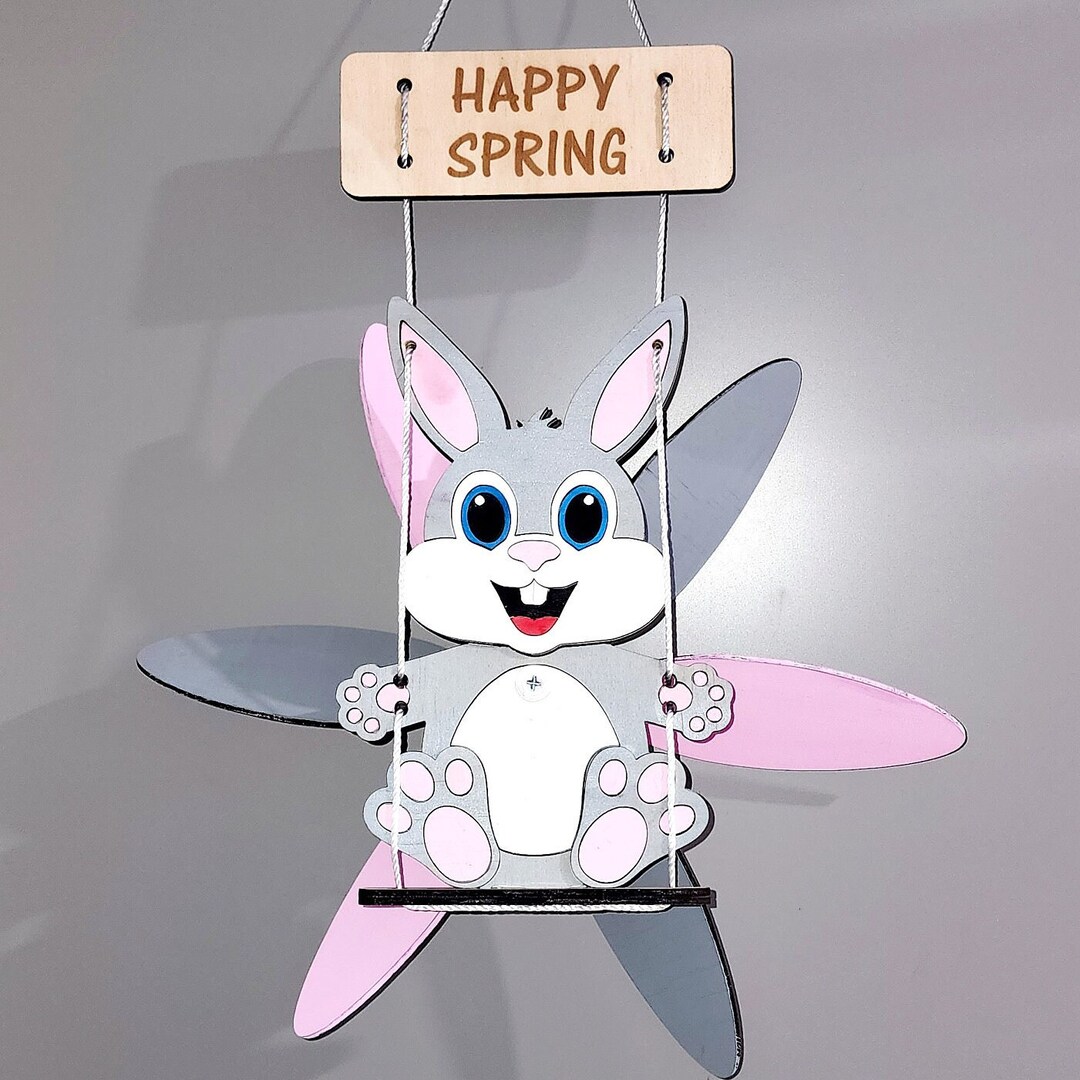 Happy Spring Bunny Wind Spinner, Laser Cut File for 3mm Wood, SVG ...