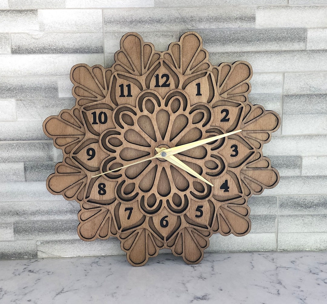 Layered Mandala Clock Face Wall Decor, Laser Cut File for 3mm Wood ...