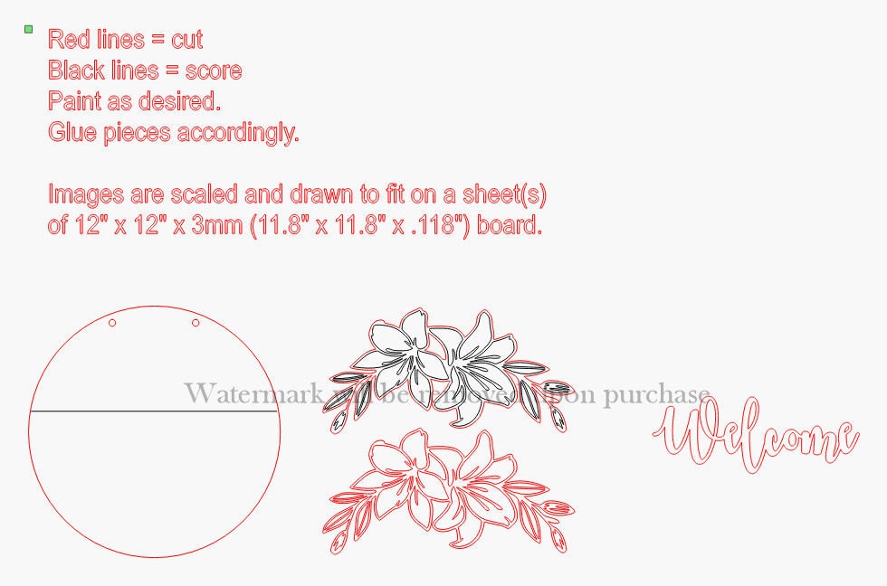 Welcome Door Sign With Lilies, Laser Cut File for 3mm Wood, SVG Instant ...