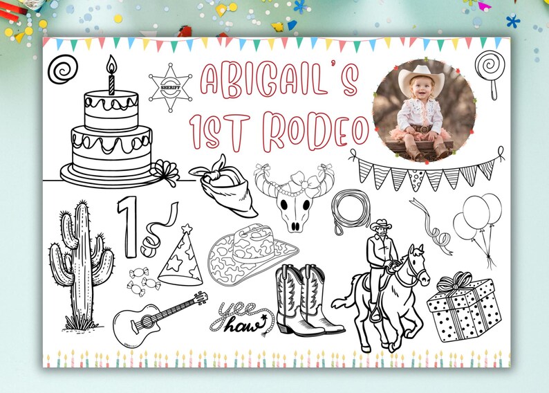 Cowgirl Birthday Coloring Sheet, Rodeo Birthday Coloring Page, First ...