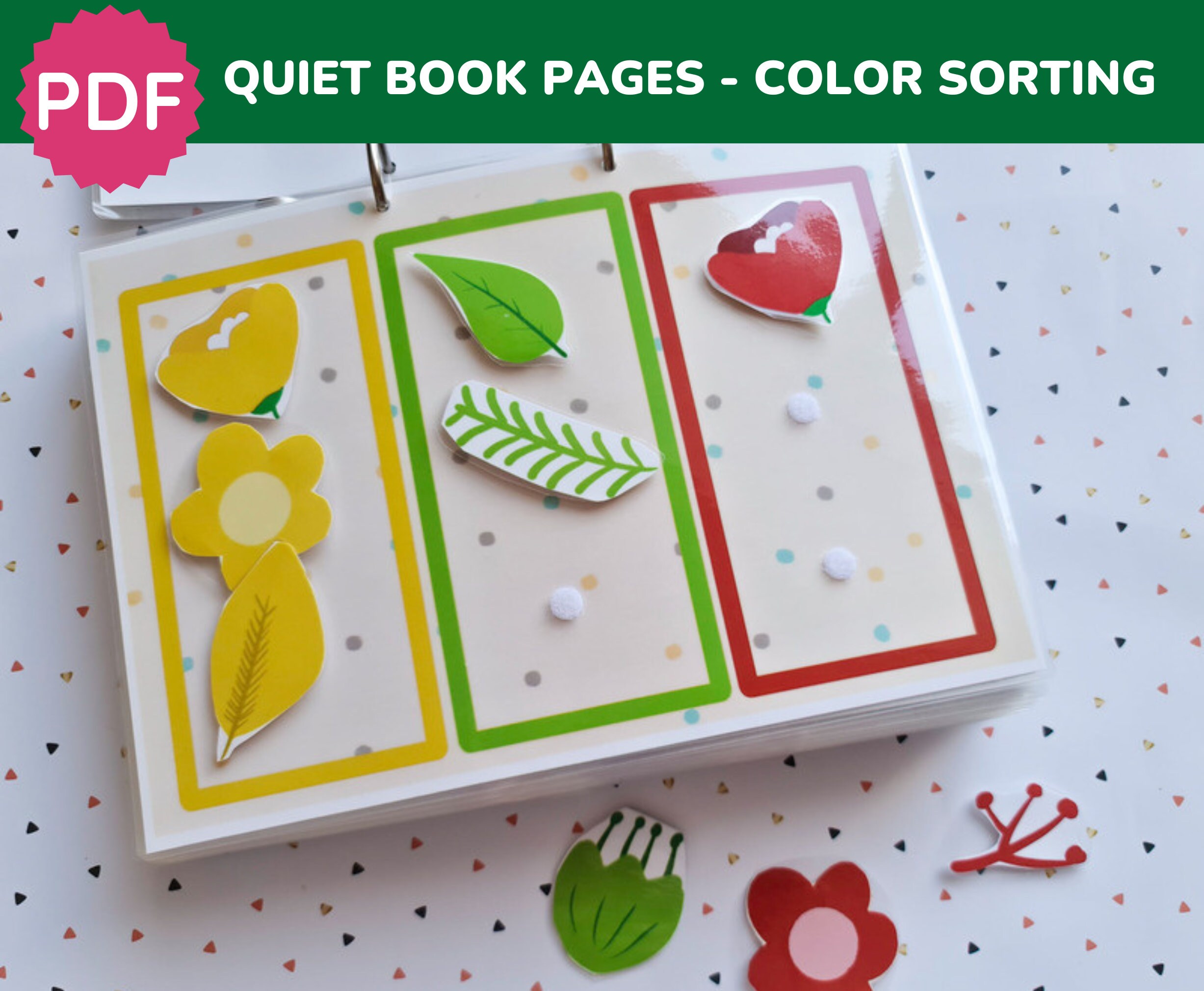 Printable Toddler Quiet Book, Busy Puzzle, Color Sorting, Leaf Activity ...
