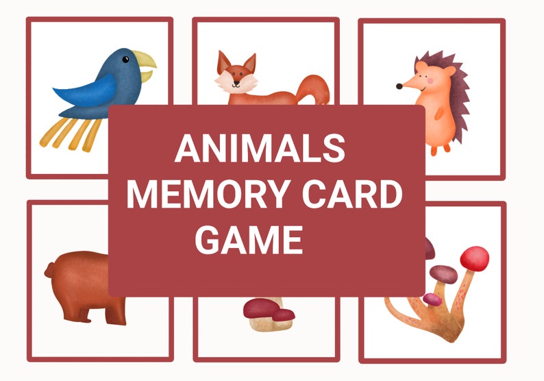Forest Animals Kids Memory Card Game, Matching Kids Activity, Preschool ...