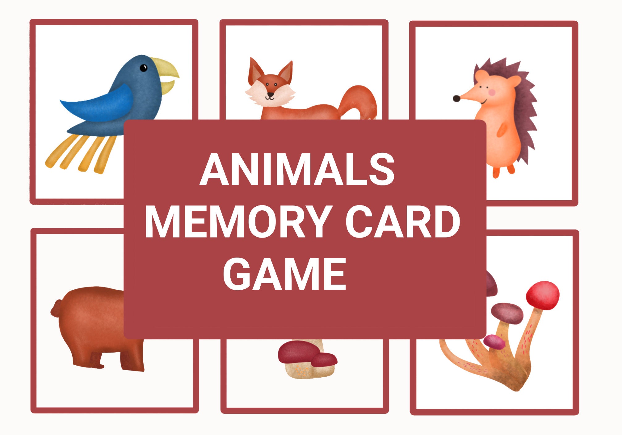 Forest Animals Kids Memory Card Game, Matching Kids Activity, Preschool ...