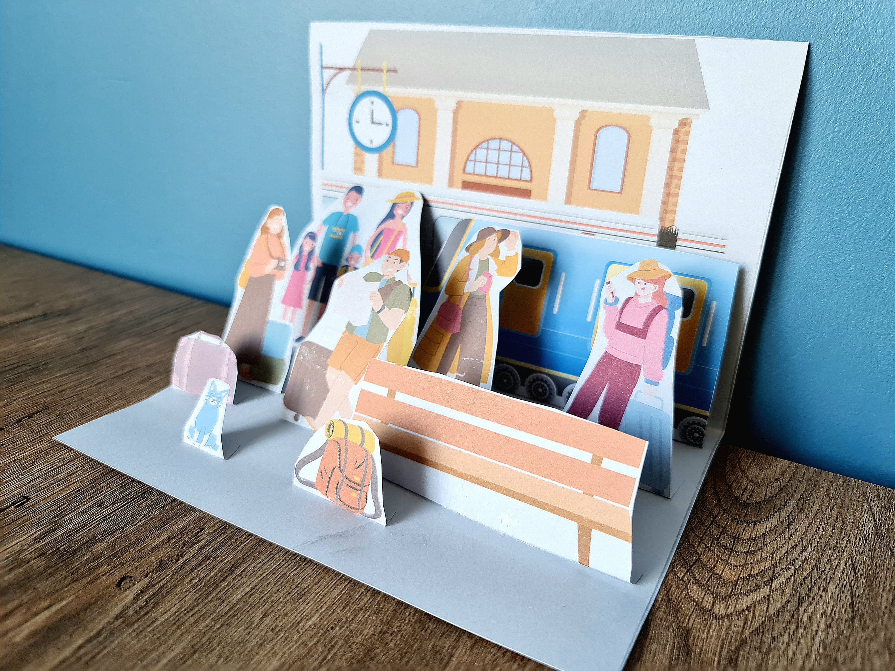 Railroad Terminal Pop up Quiet Book Page, Train Cut & Glue DIY, Kid ...
